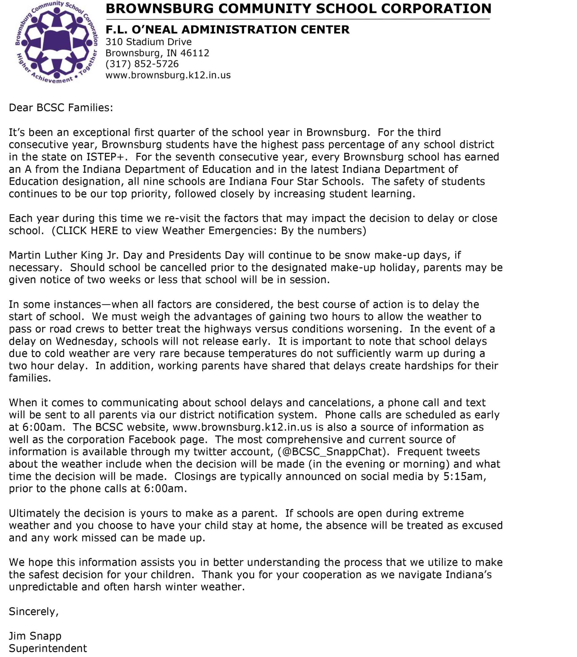 BCSC Inclement Weather Policy | Brownsburg Sentinel