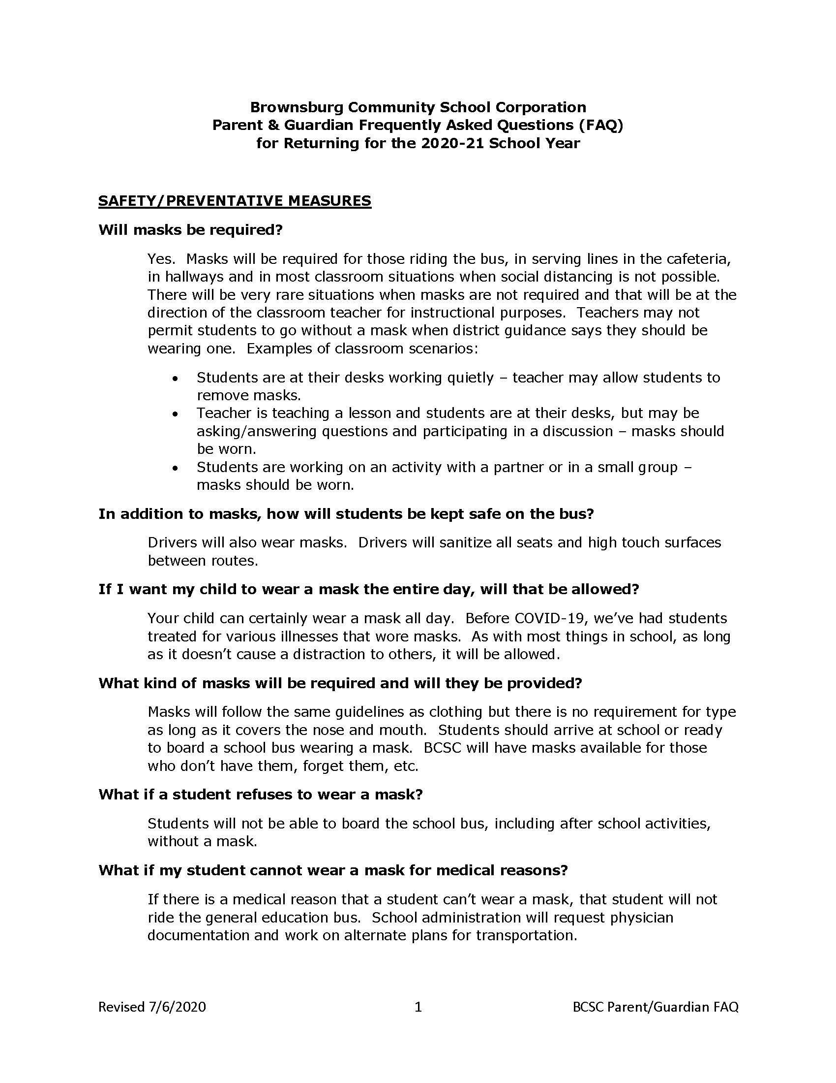 BCSC: FAQ for Back to School | Brownsburg Sentinel